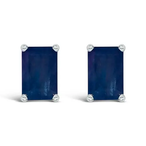 HAUS OF BRILLIANCE 14k Gold Emerald Cut Gemstone Stud Earrings - Blue Sapphire | White